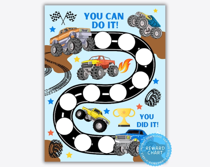 Printable Monster Truck Reward Chart, Big Cars Kids Behavior Chart ...