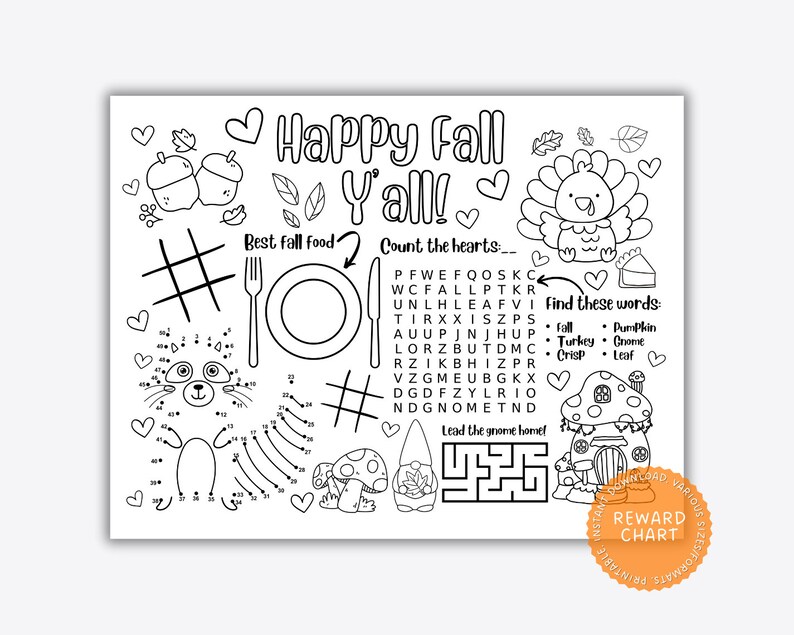 Fall Activity Placemat, Autumn Coloring Placemat, Printable Pumpkin ...