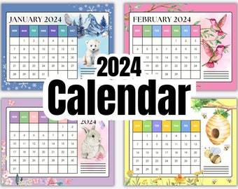 2024 Printable Calendars, Printable Kids Calendars, Watercolor ...