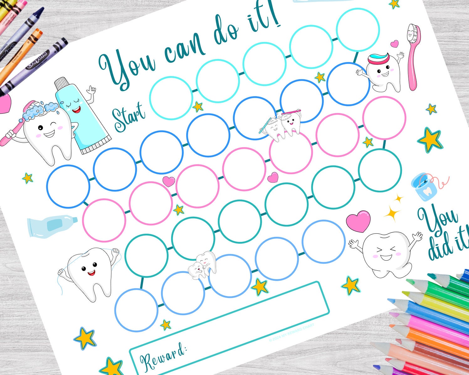 Brush Your Teeth Reward Chart, Printable Kids Reward Chart, Teeth ...