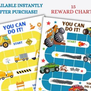 Vehicle Reward Chart Bundle, Monster Truck, Firetruck, Rocket, Dump ...