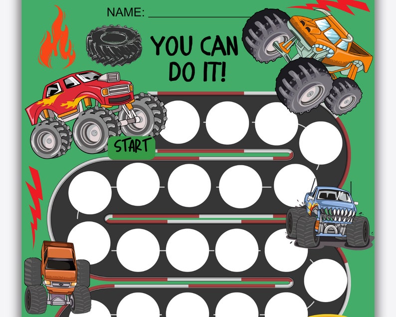 Printable Monster Truck Reward, Potty Training Chart for Boys - Sticker ...