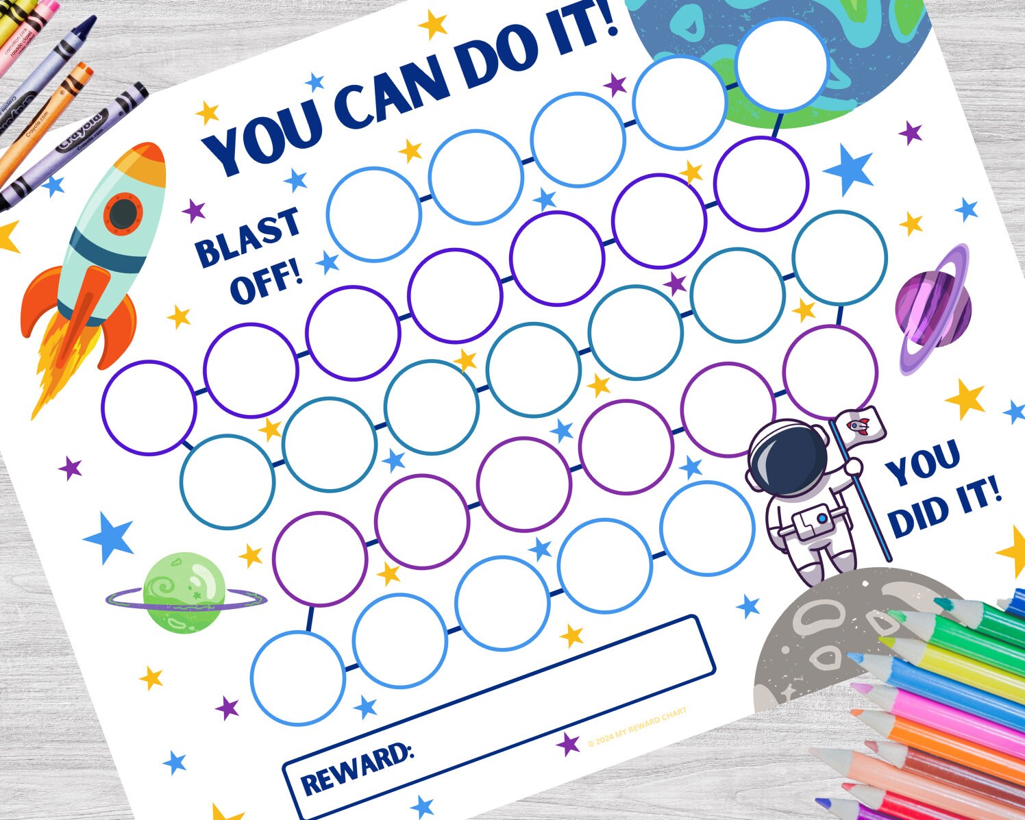Printable Outer Space Reward Chart for Kids, Potty Training Chart for ...
