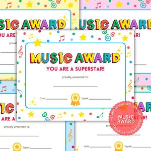 Kids Music Award Certificate Printable: Classroom Achievement (PDF) - Etsy