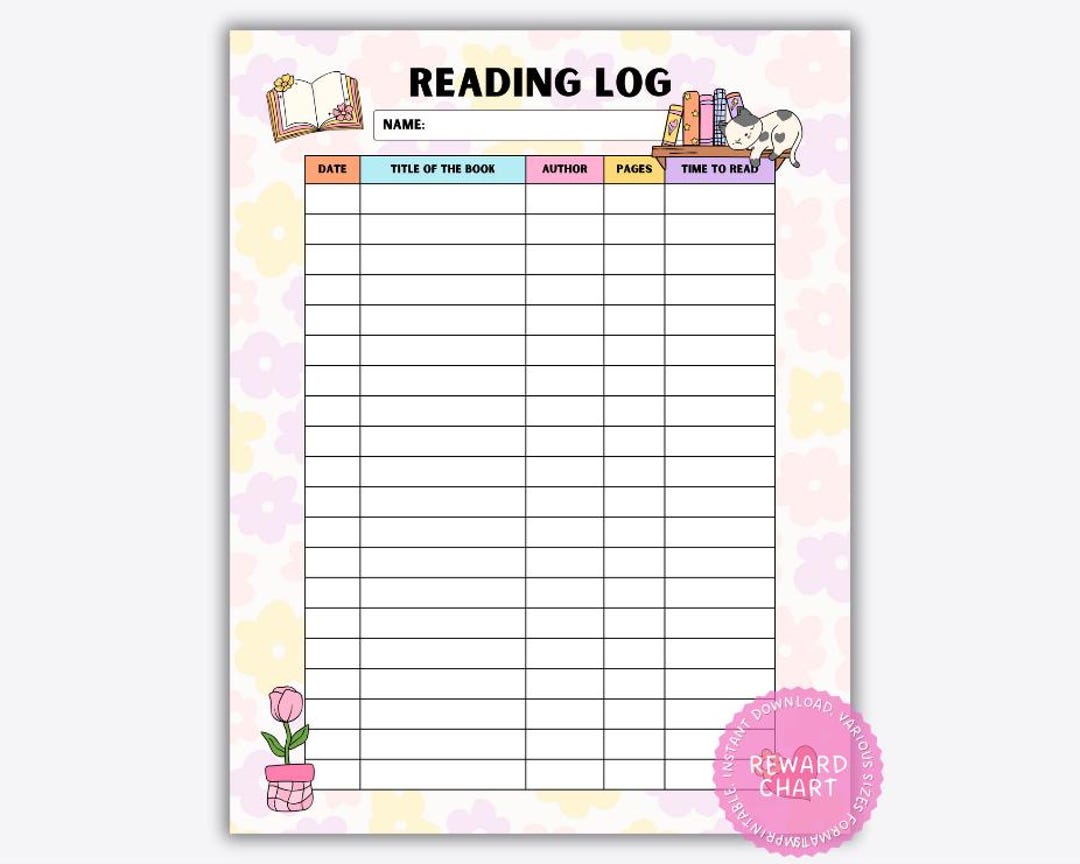 Kids Reading Log, Printable Reading Chart, Book Log for Girls, Book ...