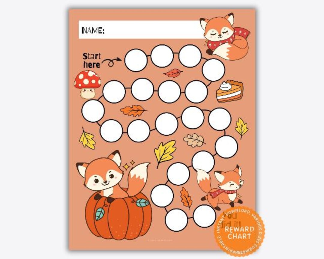 Fall Reward Chart, Autumn Sticker Chart, Fox Reward Chart, Behavior ...