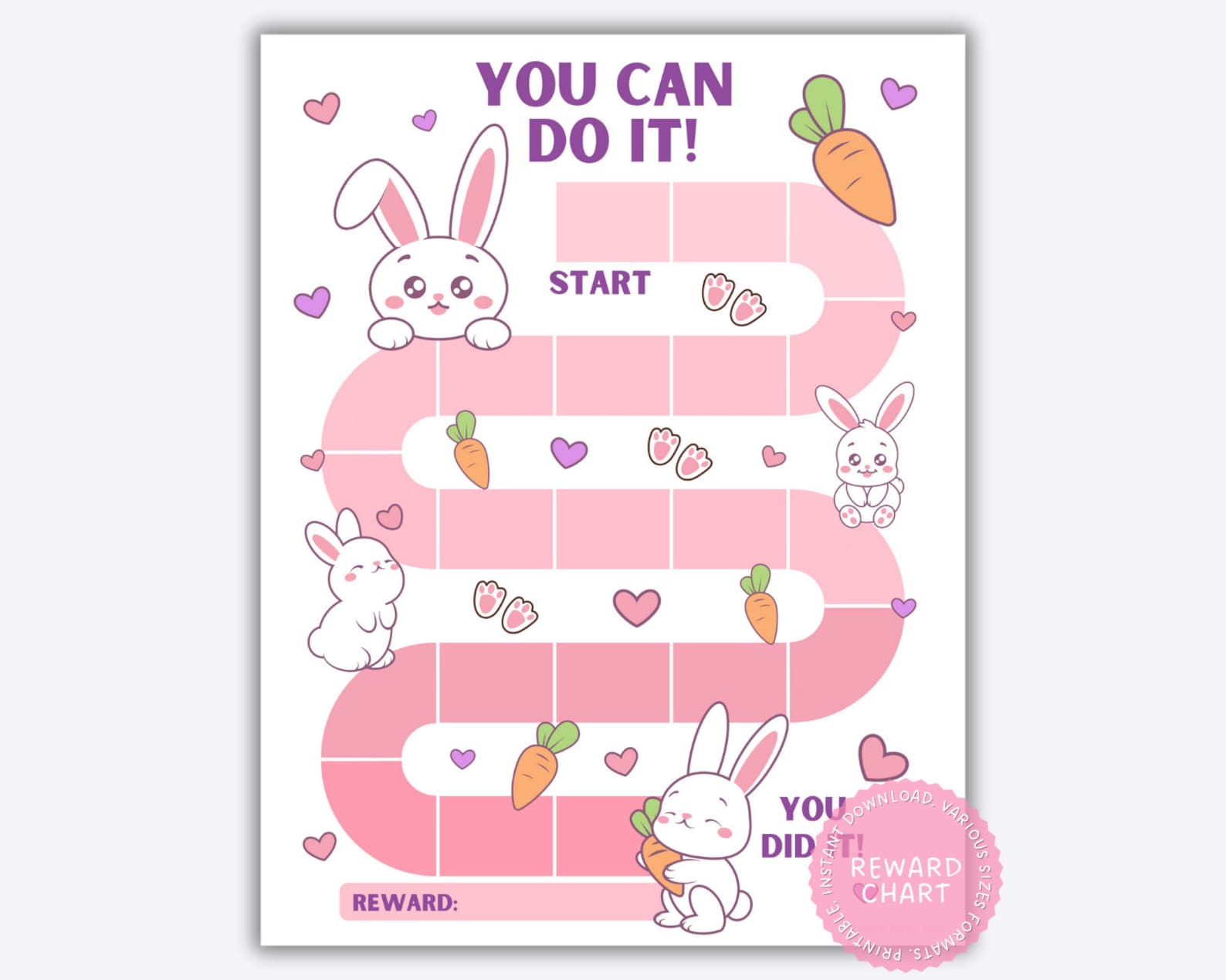 Bunny Reward Chart Printable Kids Reward Chart, Girls Sticker Chart ...