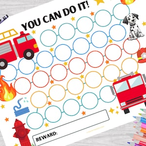 Printable Sticker Chart for Boys, Firetruck Reward Chart, Fire Truck ...