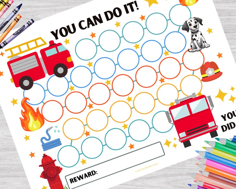 Firetruck Potty Training Reward Chart for Toddlers, Firetruck Sticker ...