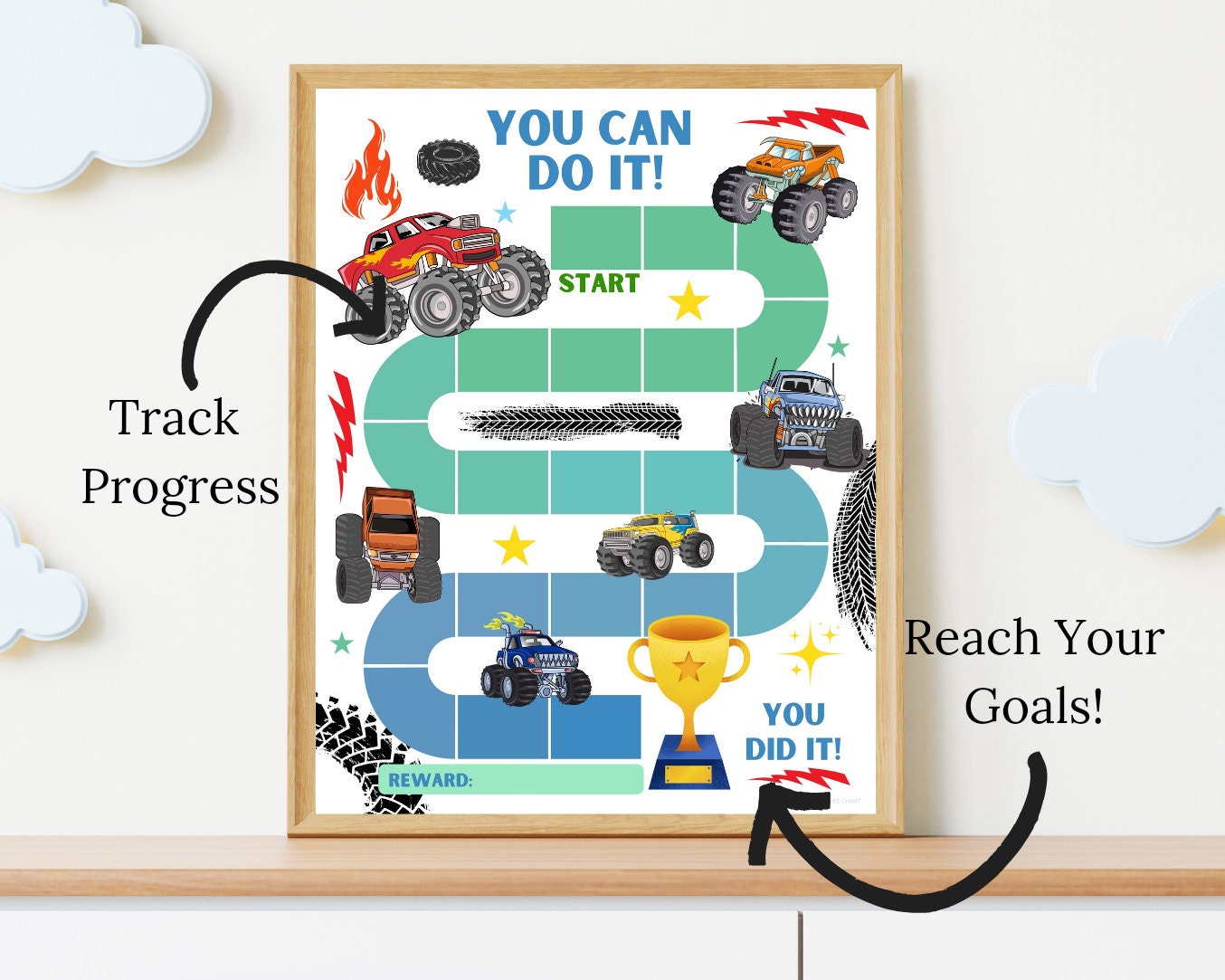 Monster Truck Reward Chart for Boys, Boys Potty Training Chart, Big ...