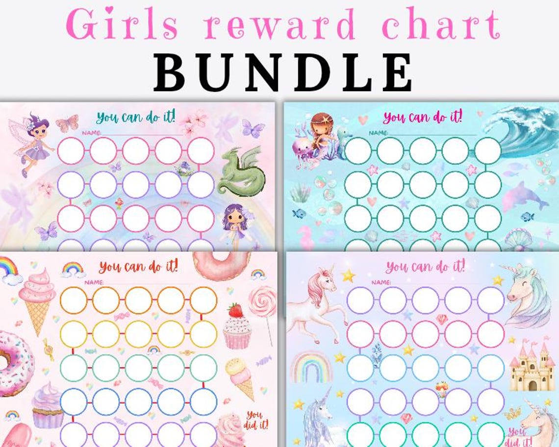 Girls Potty Training Chart Bundle, Fairy Dragon Reward Chart, Unicorn ...