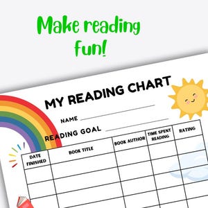 Kids Printable Reading Chart, Book Log, Chart, Rainbow Reading Chart ...