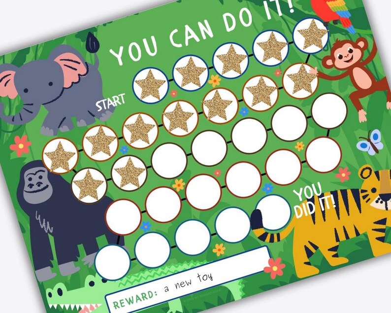 Printable Jungle Animal Reward Chart: Kids' Behavior Tracker (PDF) - Etsy