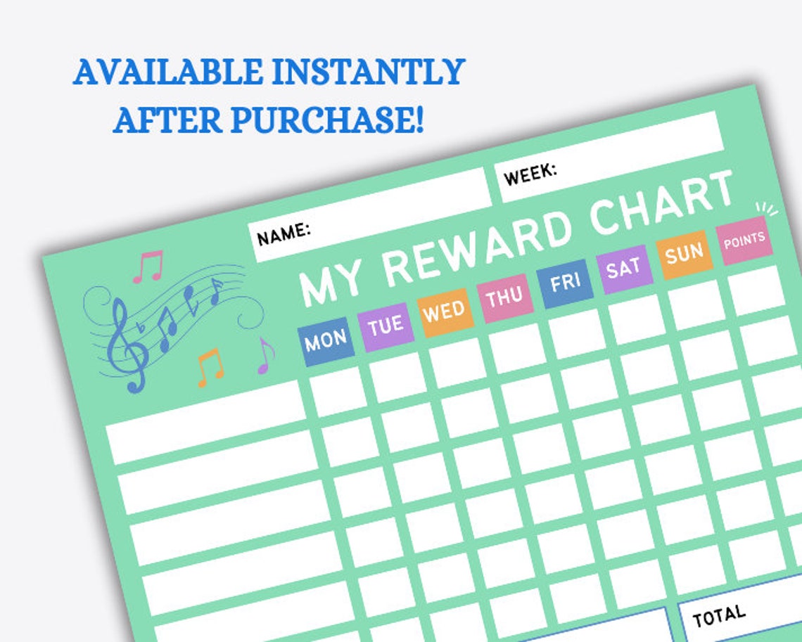 Printable Music Reward Chart, Music Practice Chart, Kids Reward Chart ...