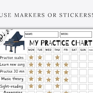 Printable Piano Practice Reward Chart, Piano Practice Chart, Reward ...