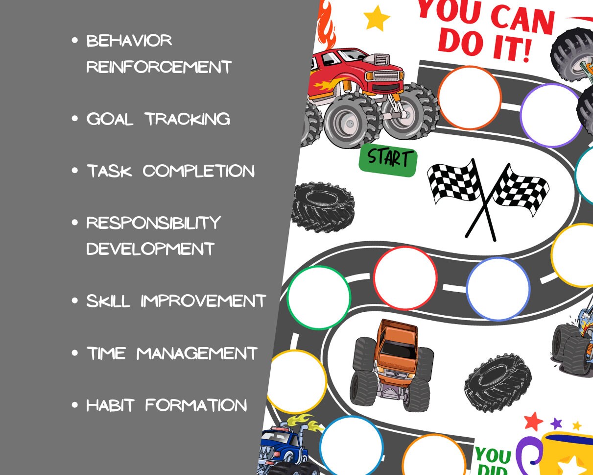 Printable Monster Truck Reward Chart, Behavior Chart Boy, Potty ...