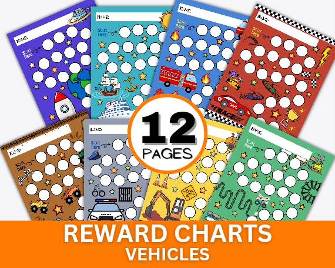 Vehicle Reward Chart Bundle for Toddler Boys, 12 Printable Sticker ...