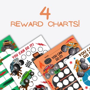 Printable Monster Truck Reward Chart, Big Cars Kids Behavior Chart ...