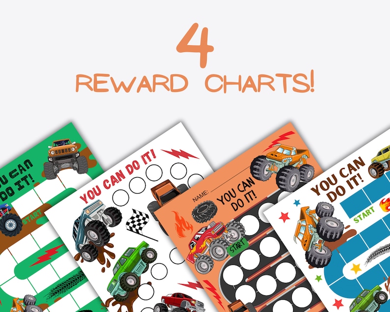 Printable Monster Truck Reward Chart, Big Cars Kids Behavior Chart ...