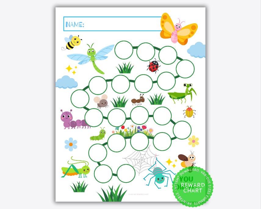 Bug Theme Reward Chart for Kids – Printable Insect Behavior Tracker ...