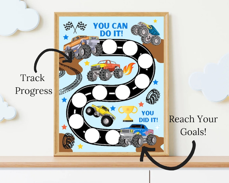 Printable Monster Truck Reward Chart, Boys Behavior Chart, Sleeping ...