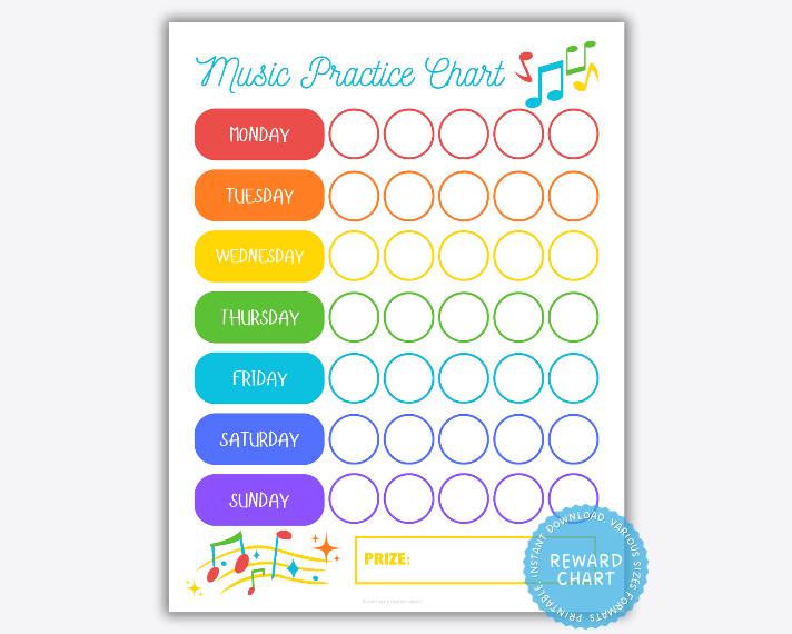 Printable Music Practice Reward Chart, Sticker Chart for Kids, Piano ...