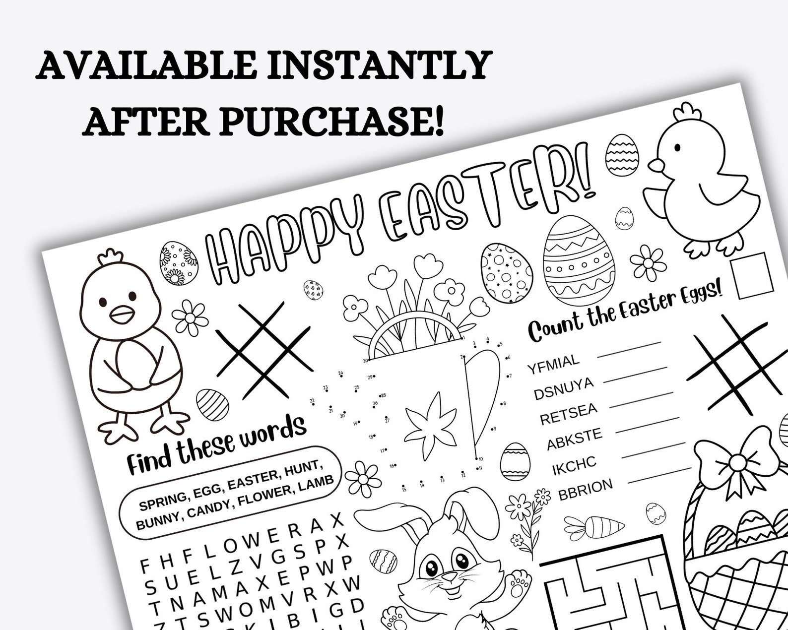 Easter Activity Placemat, Spring Coloring Placemat, Printable Easter ...