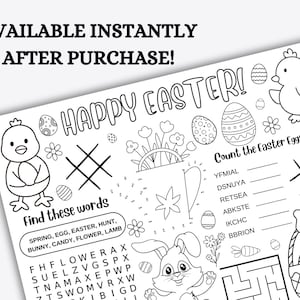 Easter Activity Placemat: Spring Coloring Page for Kids (PDF) - Etsy