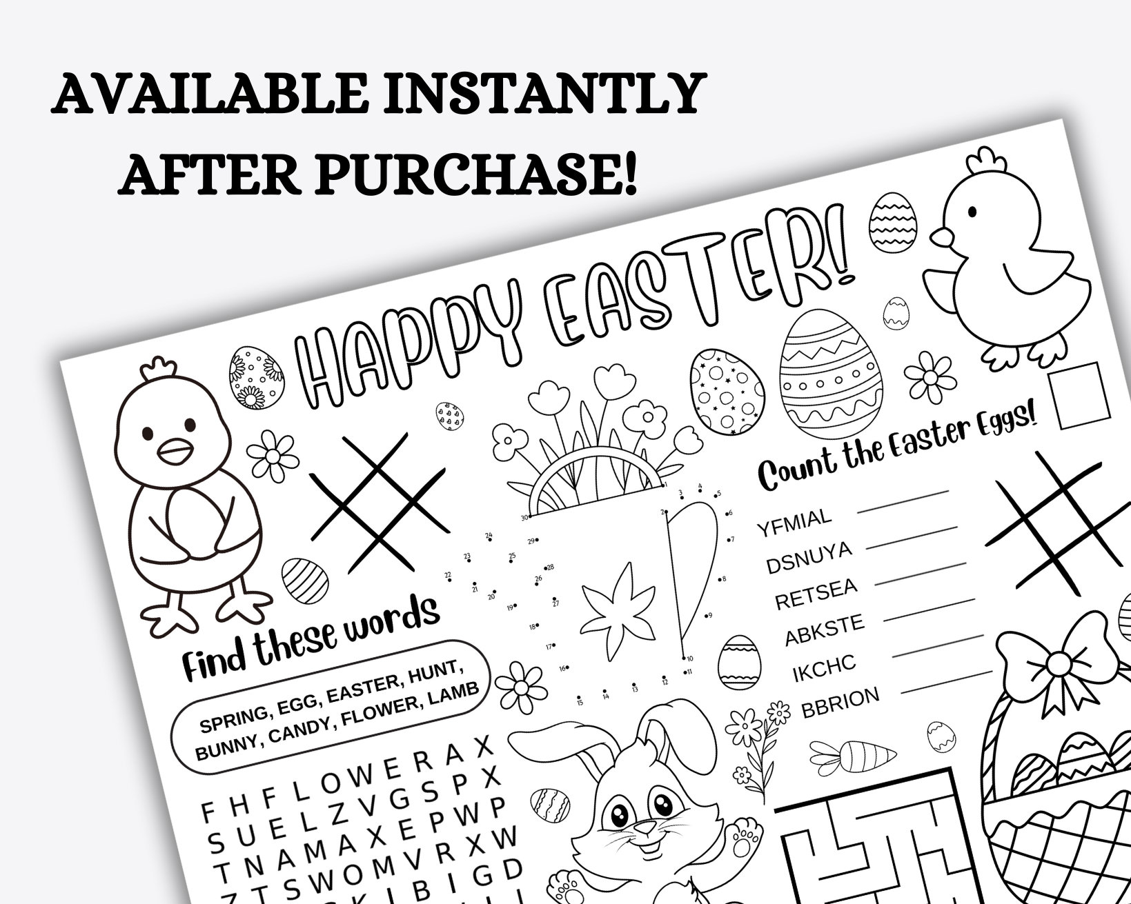 Easter Activity Placemat, Spring Coloring Placemat, Printable Easter ...