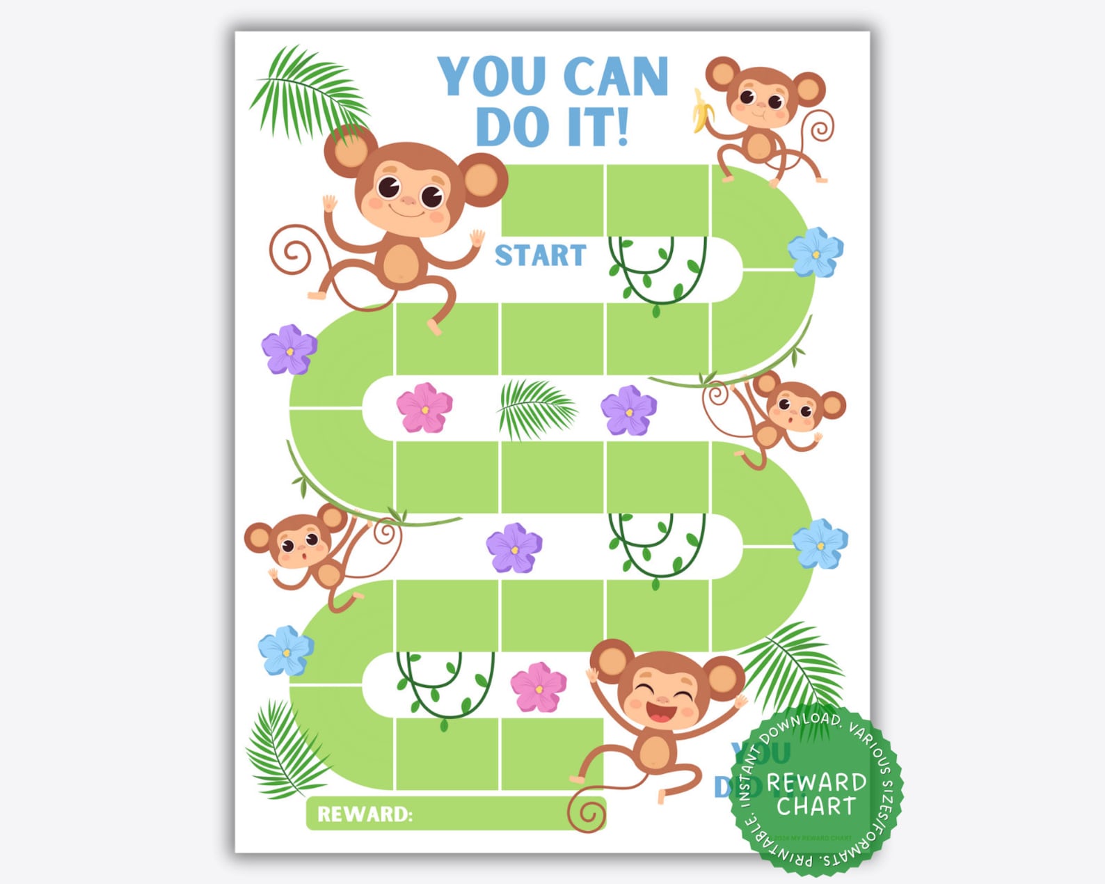 Monkey Reward Chart, Kids Printable Reward Chart, Potty Training Chart ...