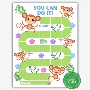 Monkey Reward Chart, Kids Printable Reward Chart, Potty Training Chart ...