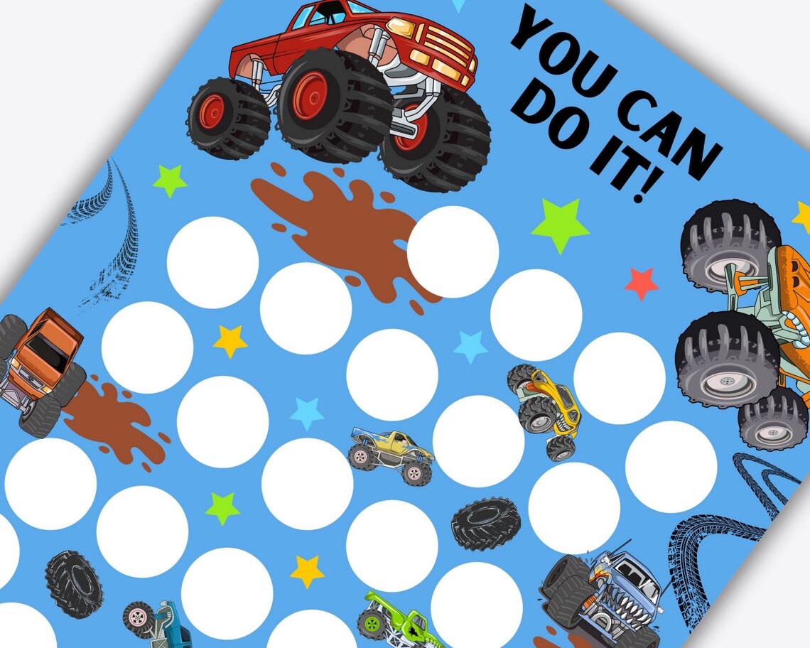 Printable Monster Truck Reward Chart, Big Cars Kids Behavior Chart ...