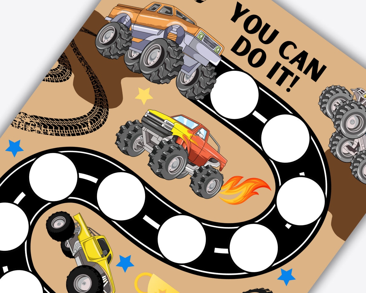 Printable Monster Truck Reward Chart, Behavior Chart Boy, Potty ...
