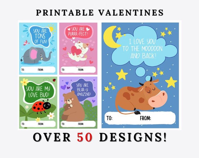 Animal Valentines INSTANT DOWNLOAD Kids Valentines, Printable ...