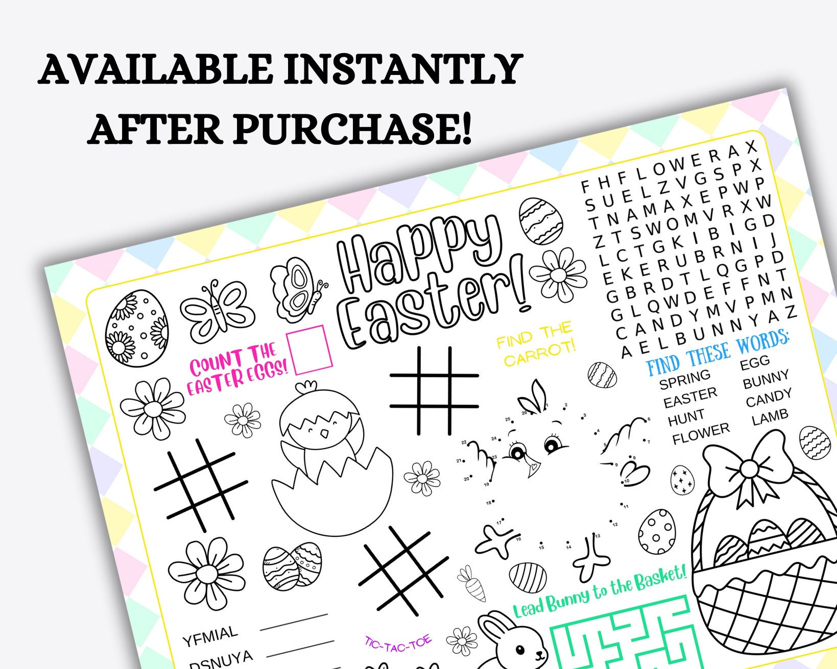 Easter Activity Placemat, Spring Coloring Placemat, Printable Easter ...