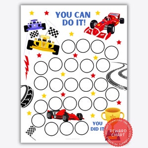 Racecar Reward Chart, Reward Chart Cars, Printable, Printable Racing ...