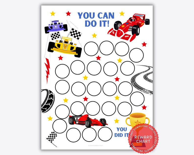 Racecar Reward Chart, Reward Chart Cars, Printable, Printable Racing ...