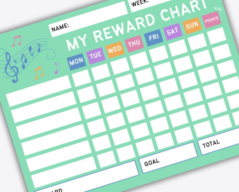 Printable Music Reward Chart, Music Practice Chart, Kids Reward Chart ...