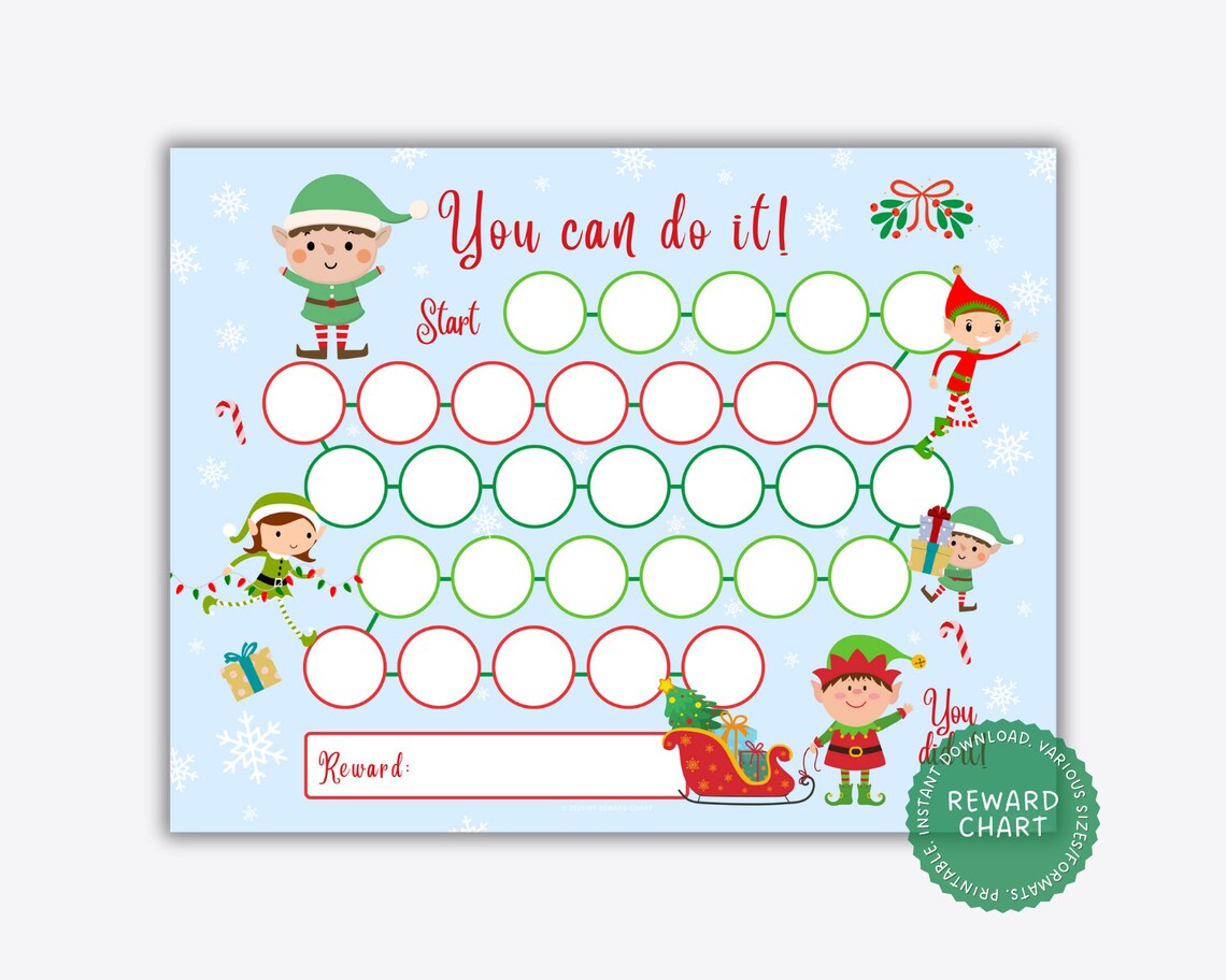 Christmas Elf Reward Chart: Holiday Kids Sticker Chart (printable PDF ...