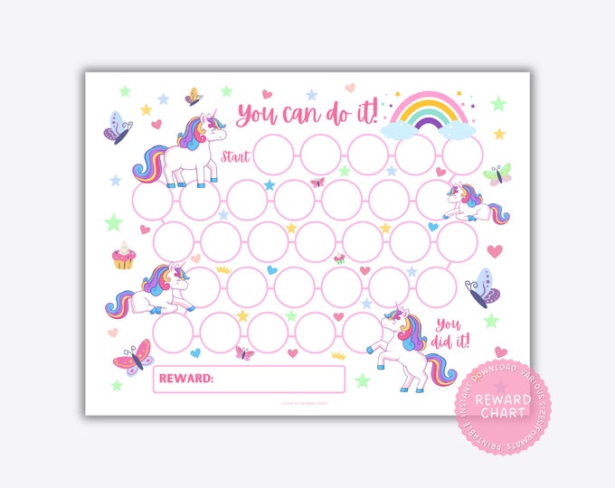 Unicorn Potty Training Chart for Kids | Printable Unicorn Reward Chart ...