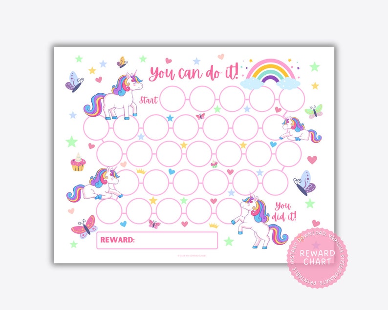 Unicorn Rainbow Reward Chart for Kids, Kids Reward Chart, Cute Unicorn ...