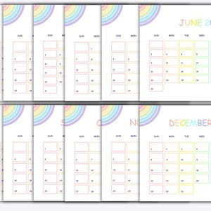 Printable Rainbow Calendar 2024, Cute Printable Calendar, Rainbow ...