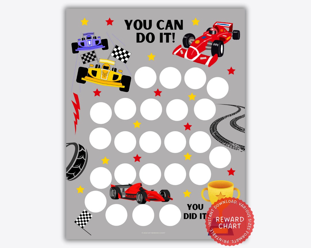 Racecar Reward Chart, Reward Chart Cars, Printable, Printable Racing ...