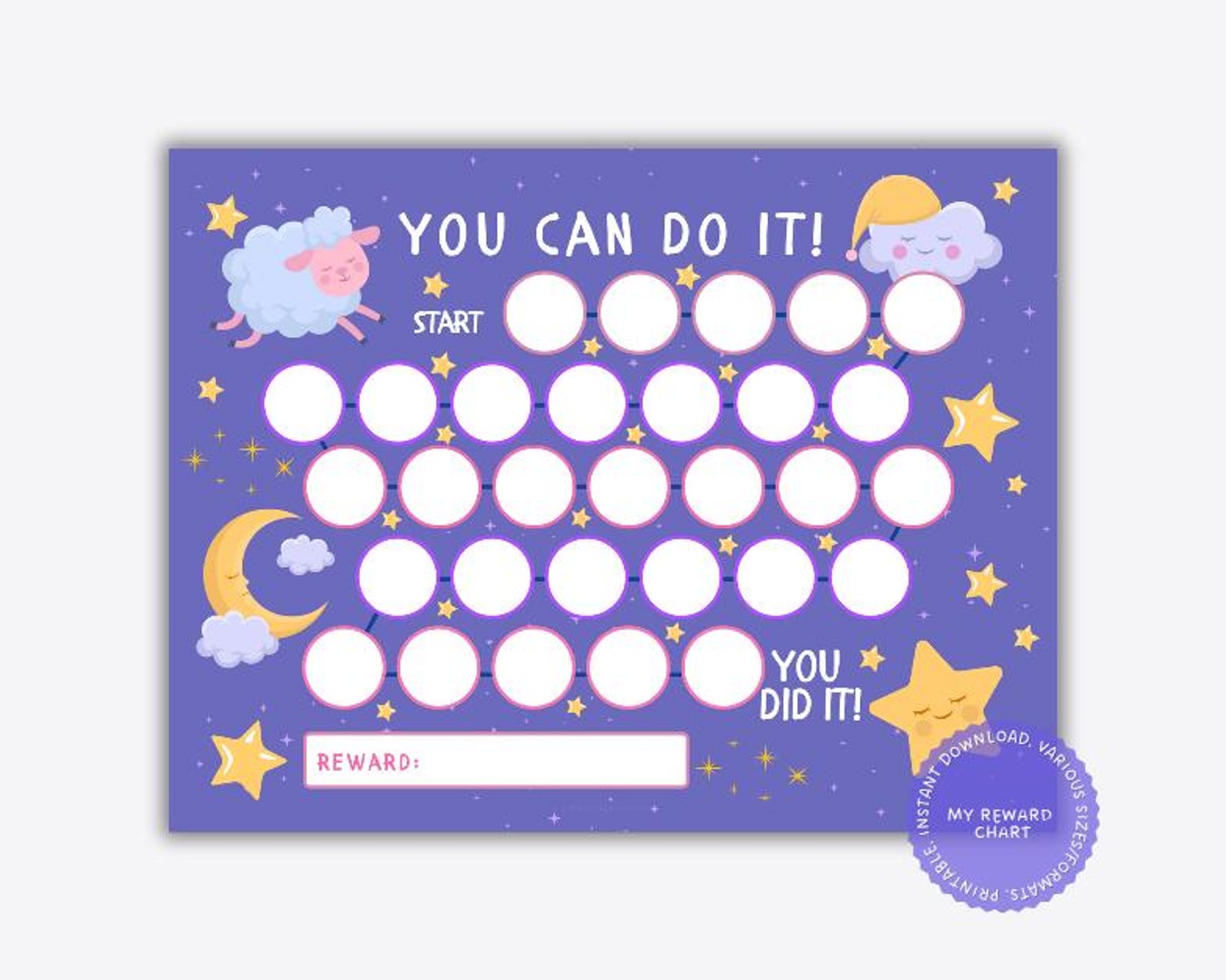 Printable Night Reward Chart, Sleep Sticker Chart, Bedtime Reward Chart ...
