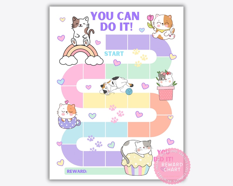 Cat Reward Chart Printable Kids Reward Chart, Instant Download Behavior ...