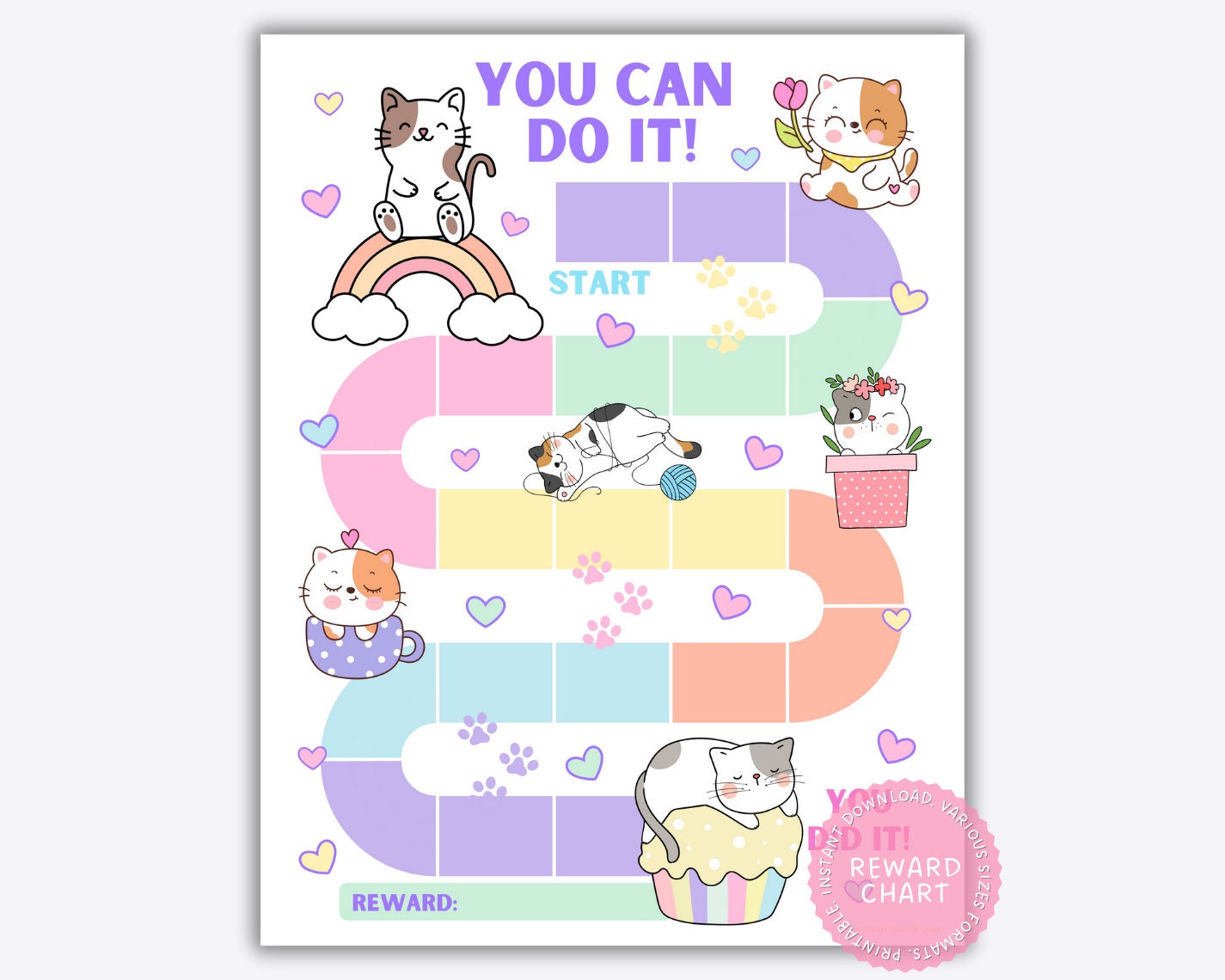 Cat Reward Chart Printable Kids Reward Chart, Instant Download Behavior ...