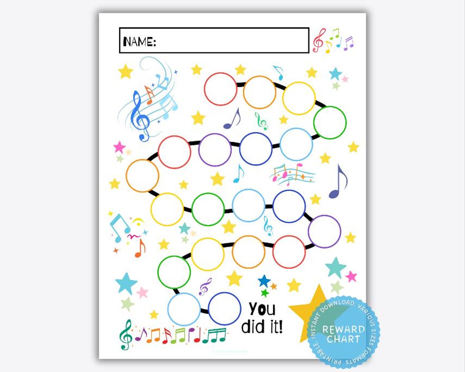 Printable Music Practice Reward Chart: Rainbow Design (PDF, PNG, JPG ...