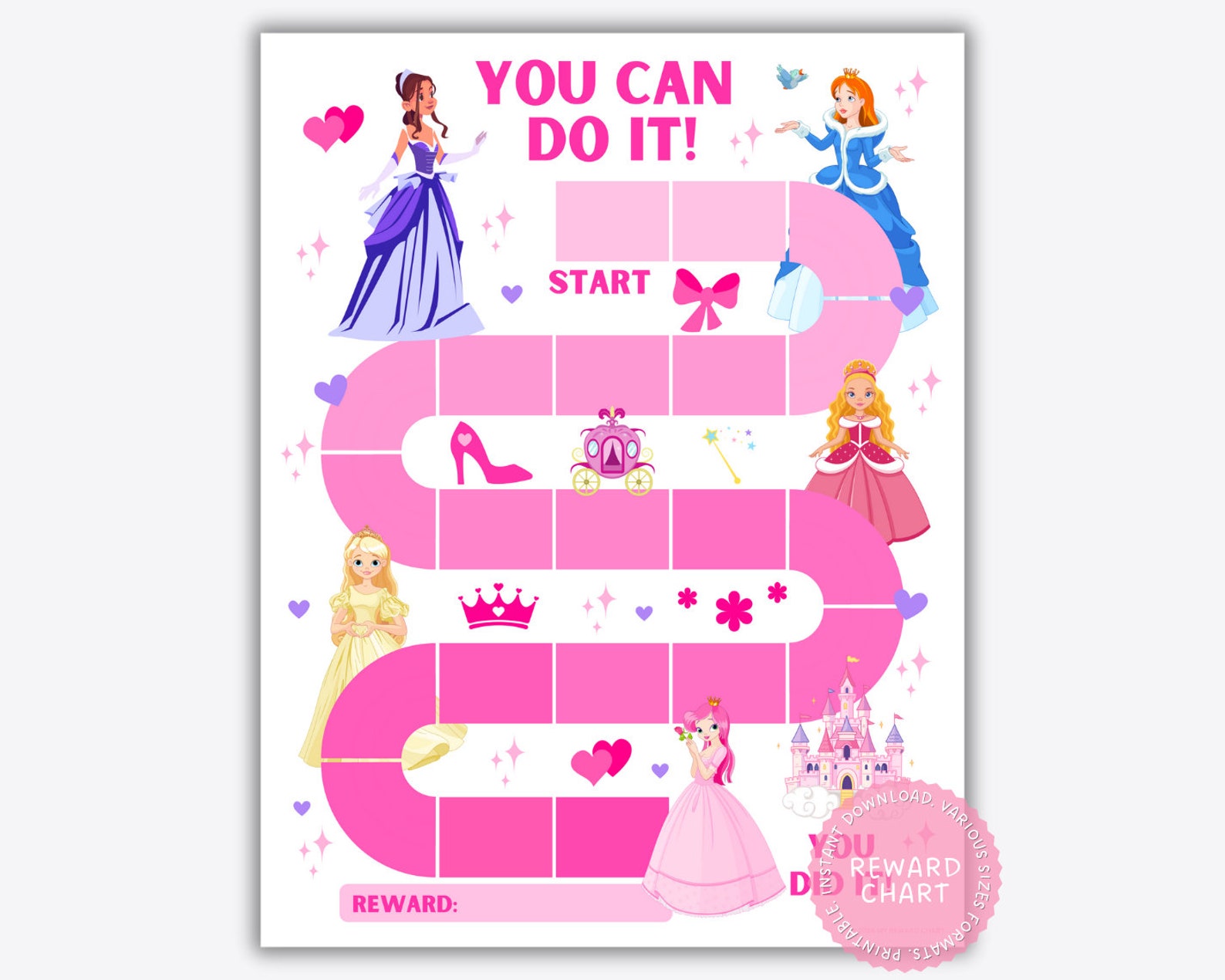 Girls Princess Reward Chart Printable, Kids Reward Chart, Behaviour ...