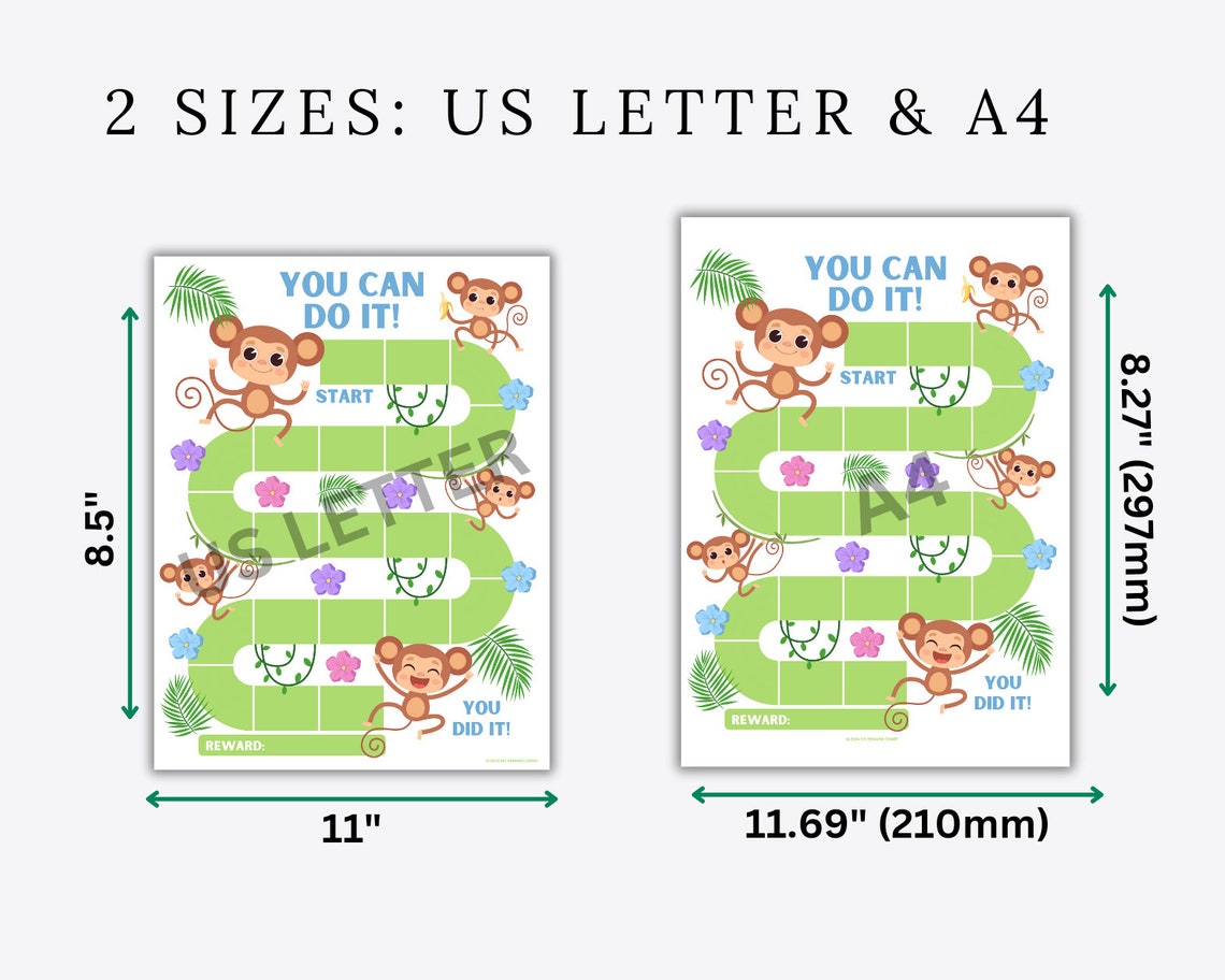 Monkey Reward Chart, Kids Printable Reward Chart, Potty Training Chart ...