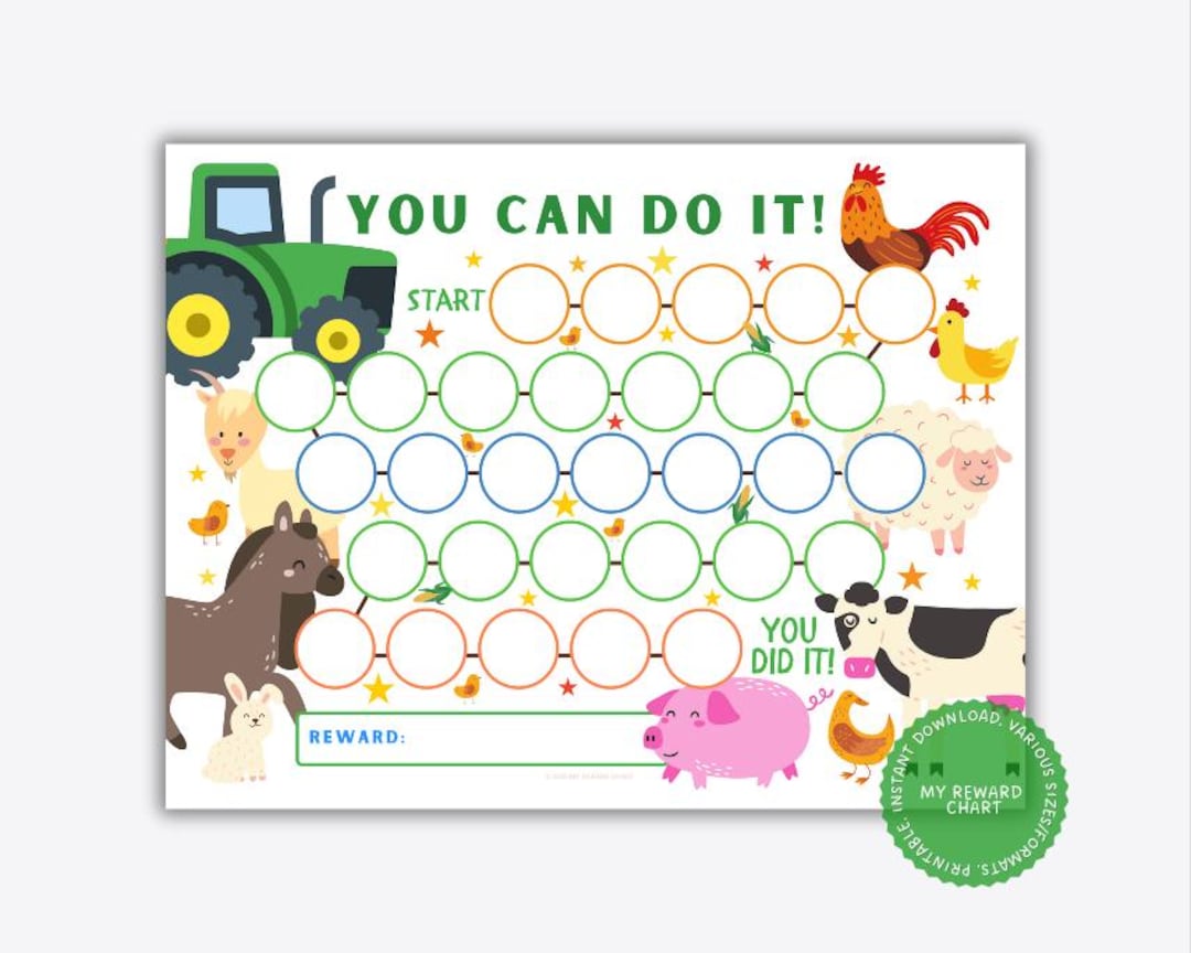 Farm Reward Chart Printable for Kids Sticker Chart Animal Barnyard ...